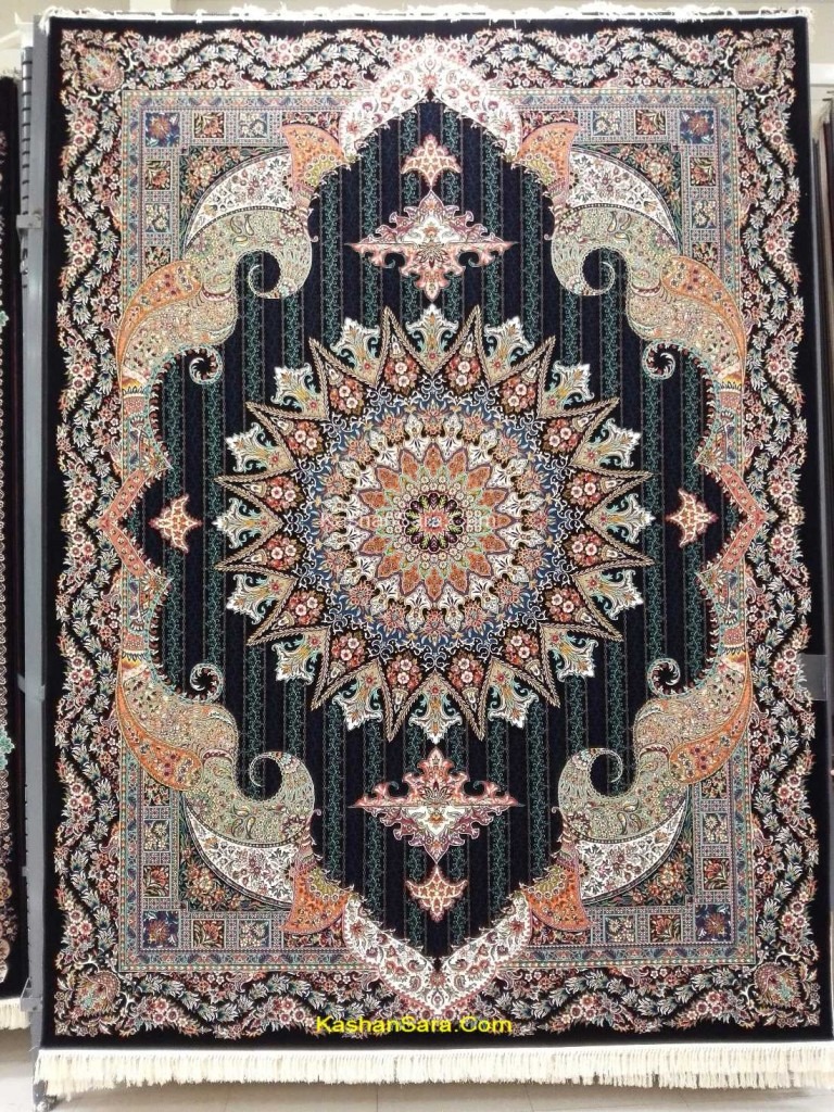 فرش 700 شانه مدل اساطیر سرمه ای | - فرش کاشان سرا