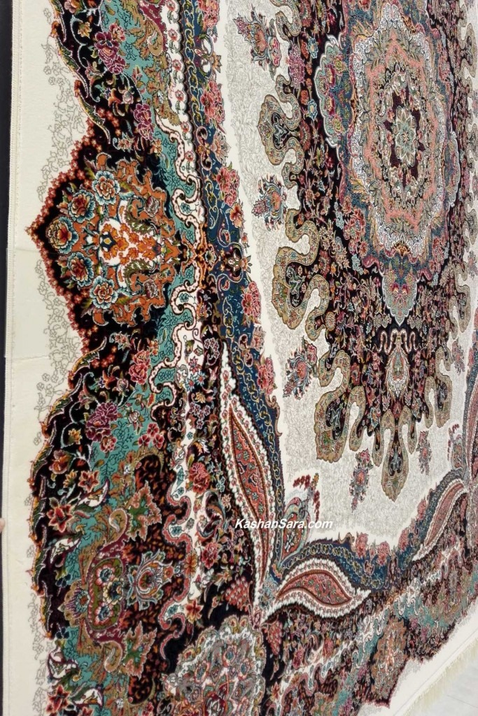 خرید اینترنتی فرش 700 شانه طرح ارغوان کرم | - فرش کاشان سرا