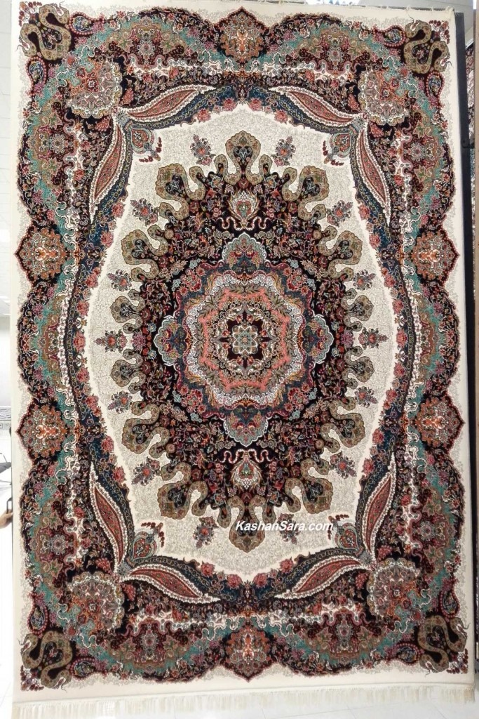 خرید اینترنتی فرش 700 شانه طرح ارغوان کرم | - فرش کاشان سرا